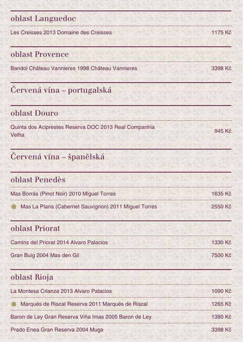 Menu at Café Savoy cafe, Prague, Vítězná 124/5