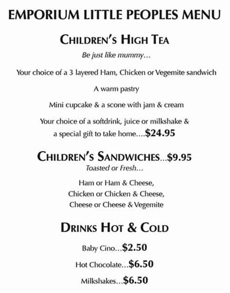 Menu at Keri Craig Emporium cafe, Brisbane City