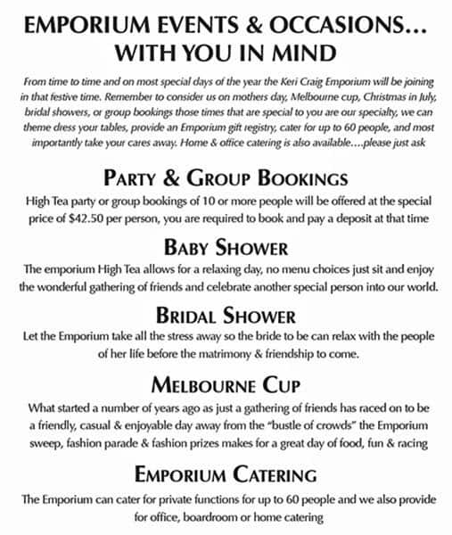 Menu at Keri Craig Emporium cafe, Brisbane City