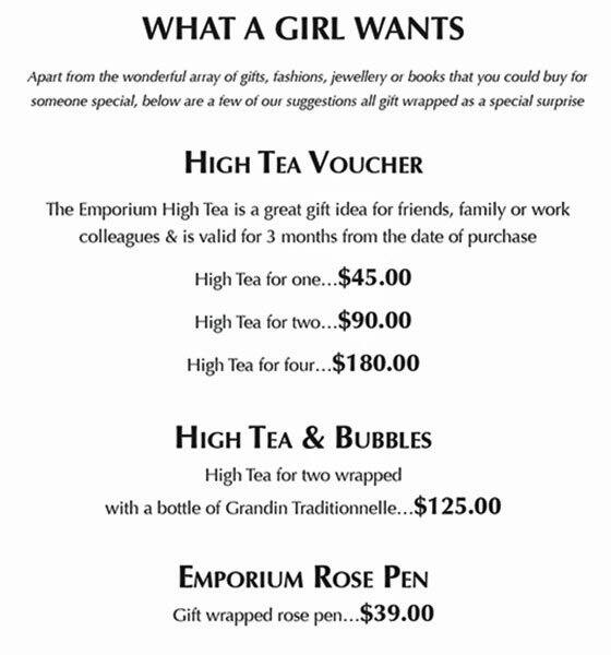 Menu at Keri Craig Emporium cafe, Brisbane City