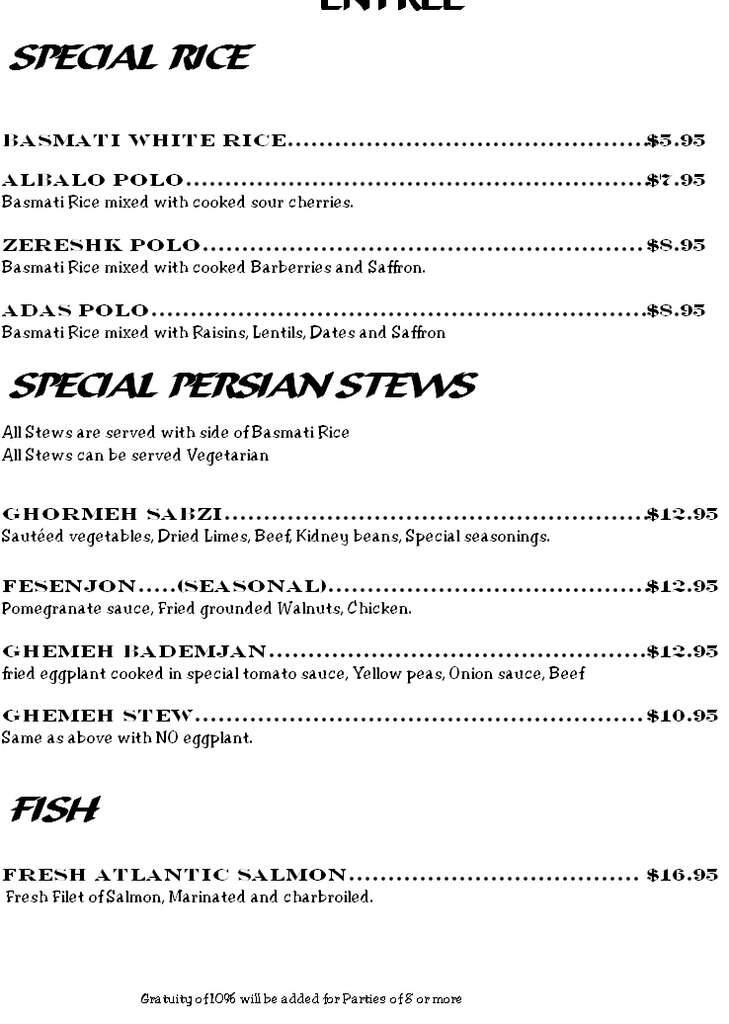 Menu at Royal Persis restaurant, Las Vegas, S Durango Dr