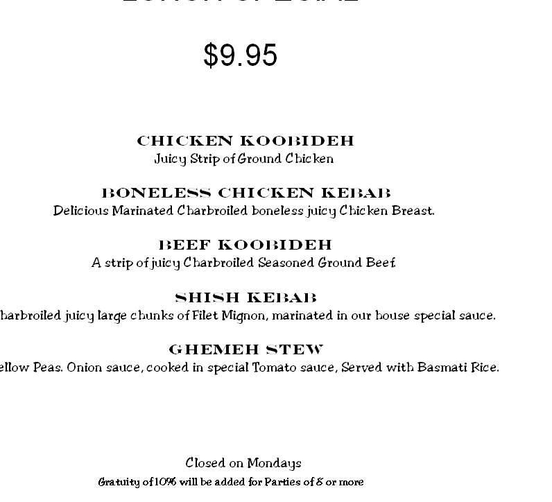 Menu at Royal Persis restaurant, Las Vegas, S Durango Dr