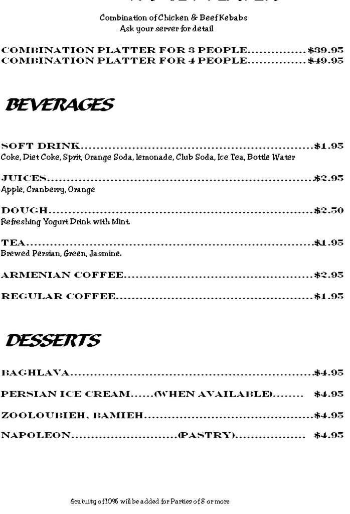 Menu at Royal Persis restaurant, Las Vegas, S Durango Dr