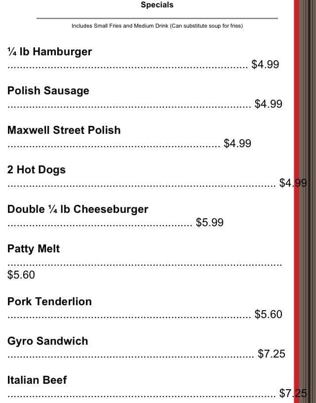 Menu at Poor Boy Restaurant, Kankakee