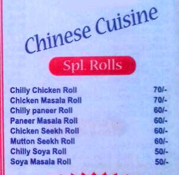 Menu of Chinese Hut, Jangpura, New Delhi