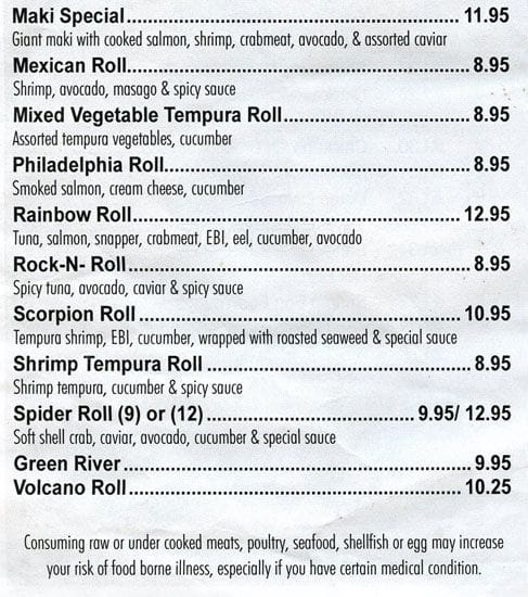 Menu at Maki House restaurant, Philadelphia