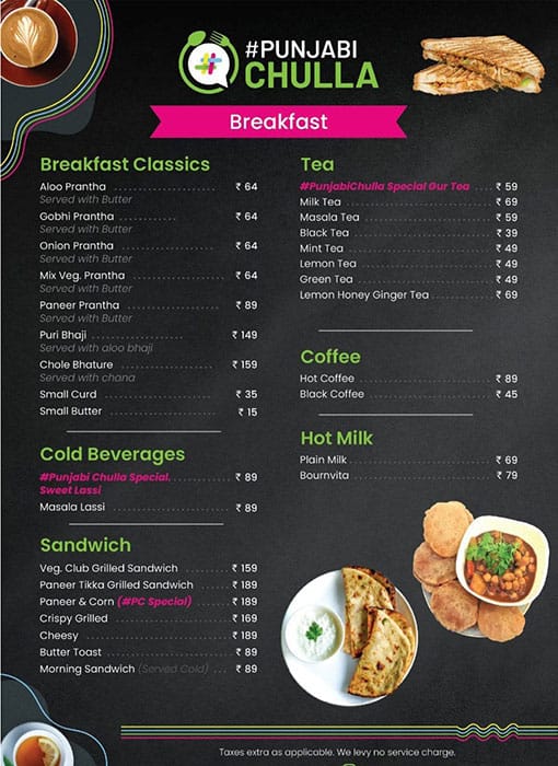 Menu of Punjabi Chulla, VIP Road, Zirakpur