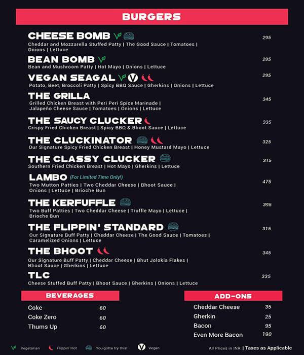 Menu at GOOD FLIPPIN' BURGERS, Noida, H8M9+HV4