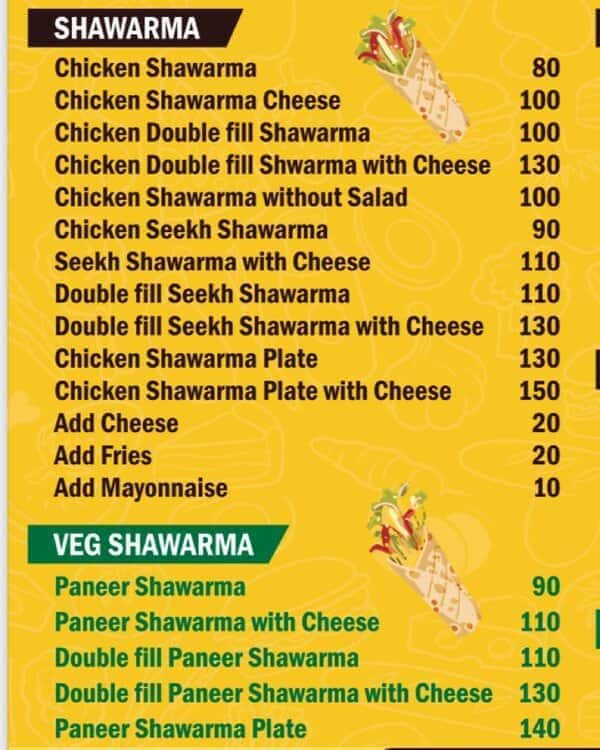 Menu of The Shawarma Mania, Dhanori, Pune