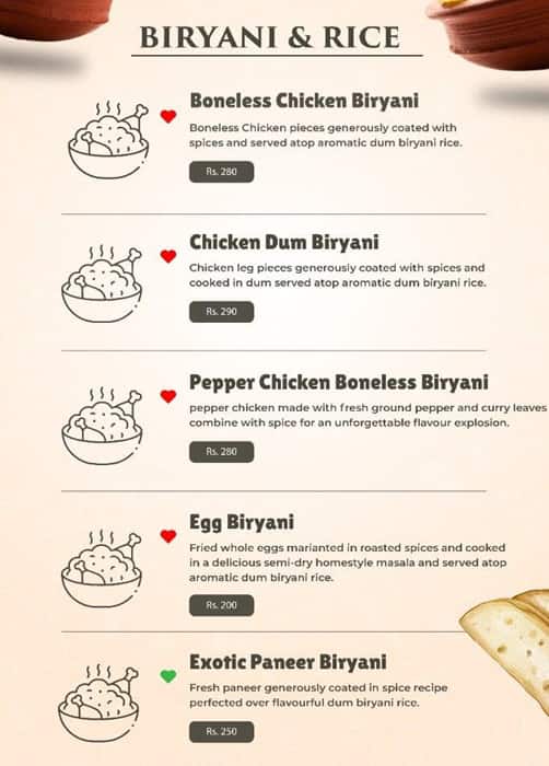 Menu of Biriyani Cafe, Whitefield, Bangalore