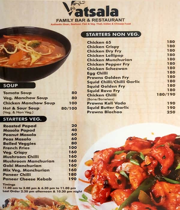 Menu of Vatsala Family Bar & Restaurant, Porvorim, Goa