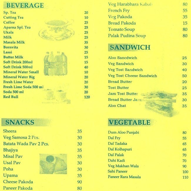 Aparna Refreshment Menu, Menu for Aparna Refreshment, Charni Road ...