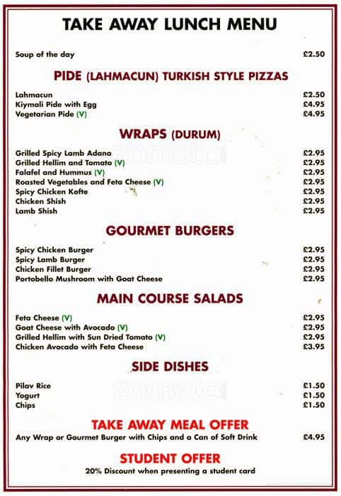 Menu at Efes Meze restaurant, London