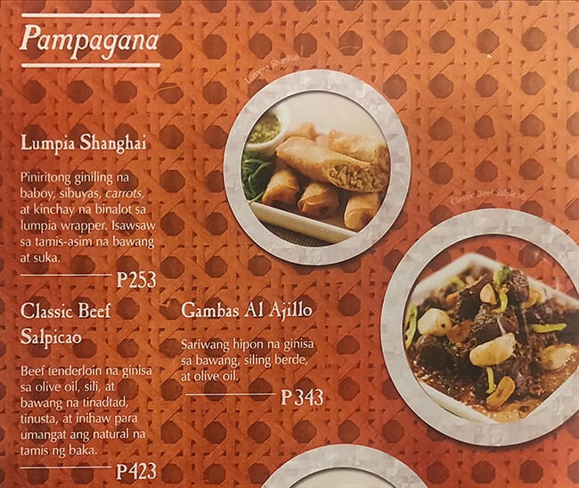 Menu at Tres Ayala restaurant, Makati