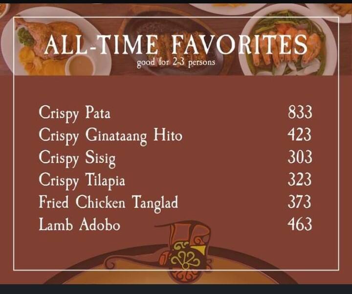 Menu at Tres restaurant, Makati