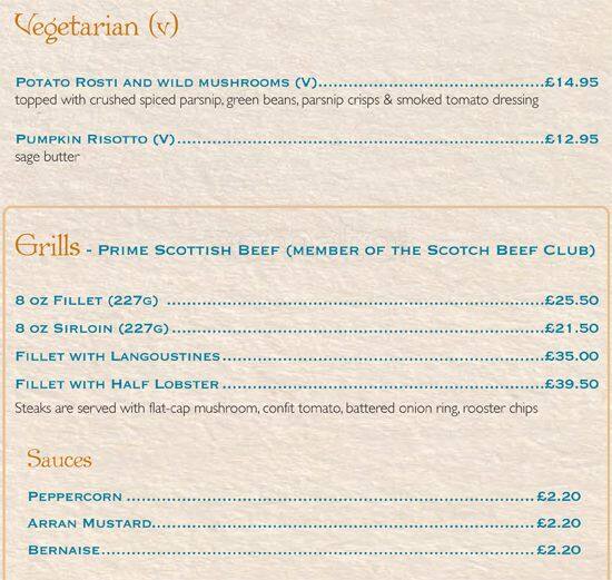 Menu at City Merchant restaurant, Glasgow