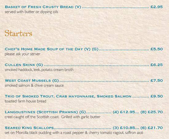 Menu at City Merchant restaurant, Glasgow