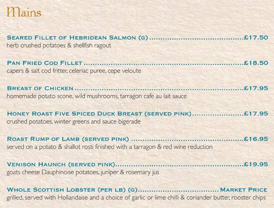 Menu at City Merchant restaurant, Glasgow