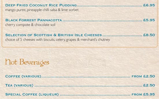 Menu at City Merchant restaurant, Glasgow