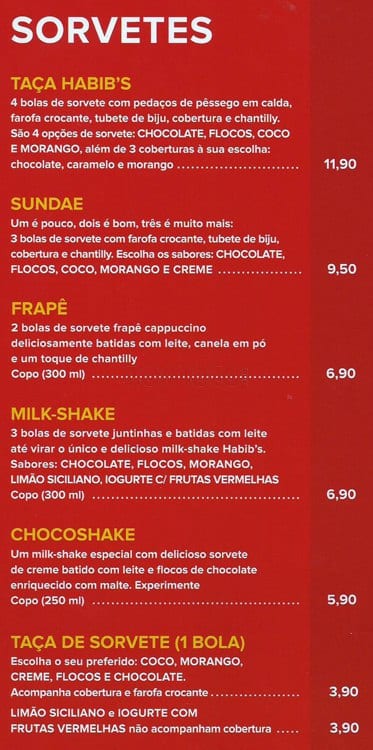 Menu em Habib's restaurante, Salvador, Rua Deocleciano Barreto 2