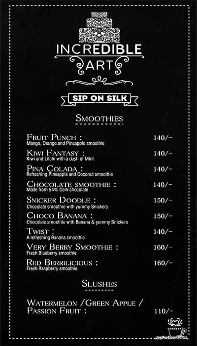 Menu of Incredible Art - Artisan Cake Boutique, Kaloor, Kochi