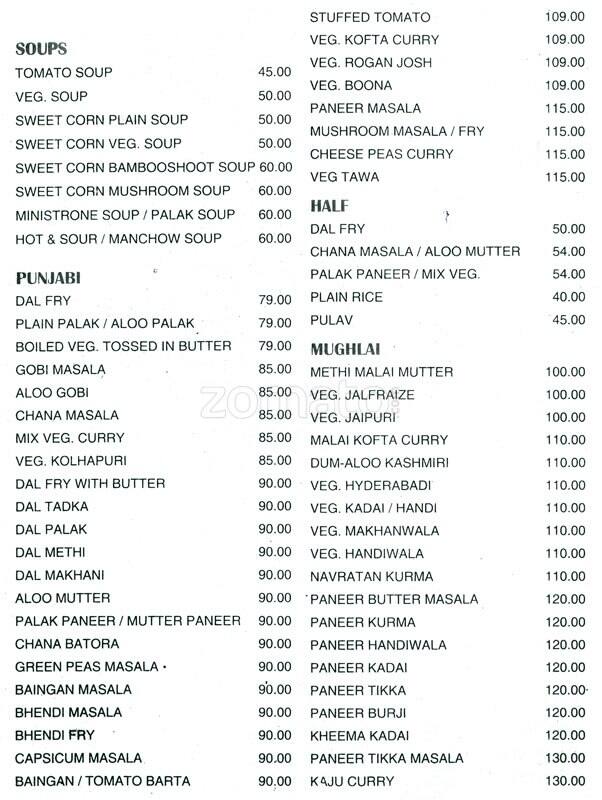 Menu at Savera, Pune