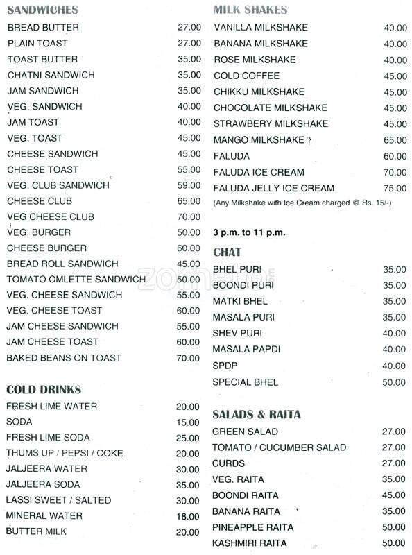 Menu at Savera, Pune