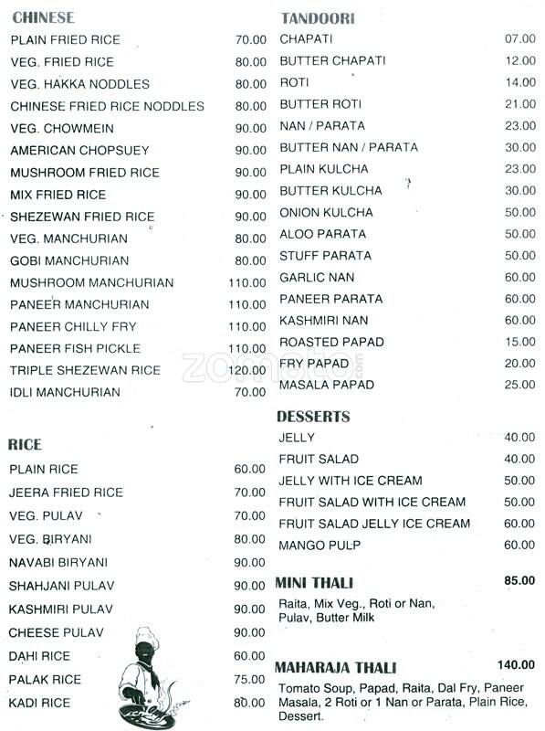 Menu at Savera, Pune