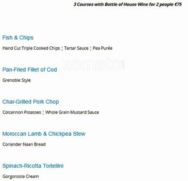 Menu at Aqua Restaurant, Dublin, 1 W Pier