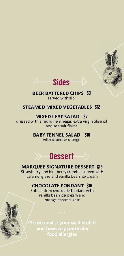 Menu at Marquee Lounge Bar, Toorak