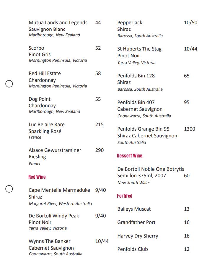 Menu at Marquee Lounge Bar, Toorak