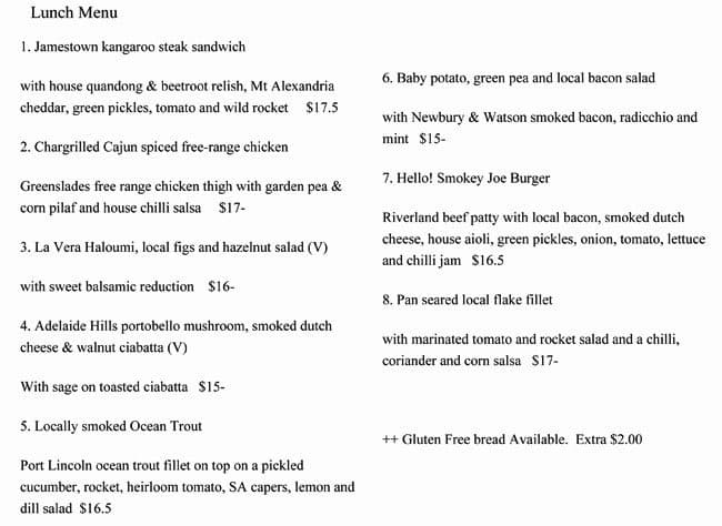 Menu at Entropy cafe, Thebarton