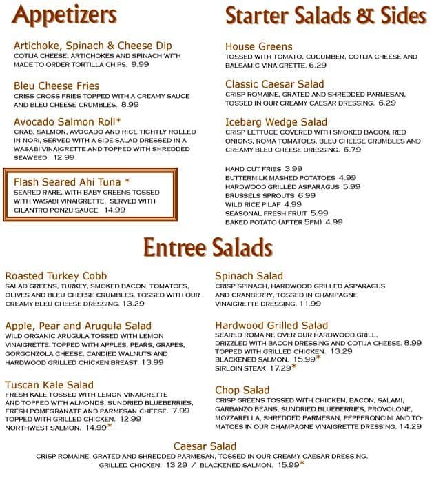 Menu at Oswego Grill pub & bar, Lake Oswego