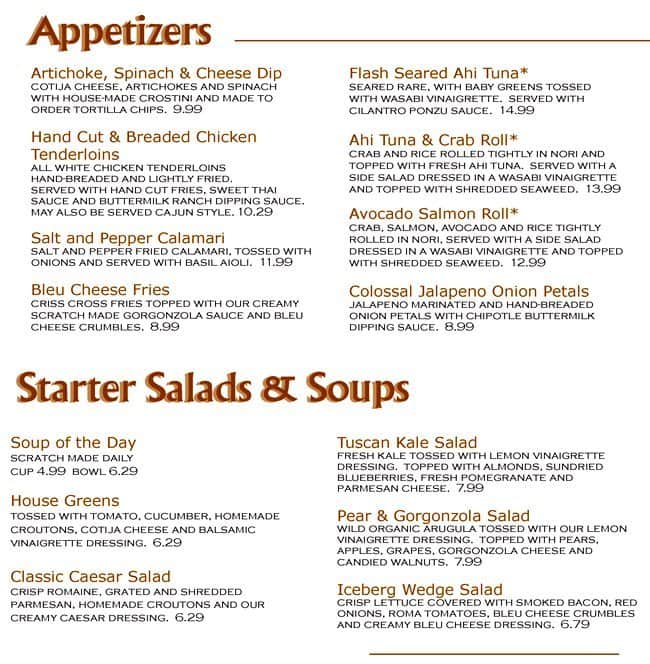 Menu at Oswego Grill restaurant, Lake Oswego