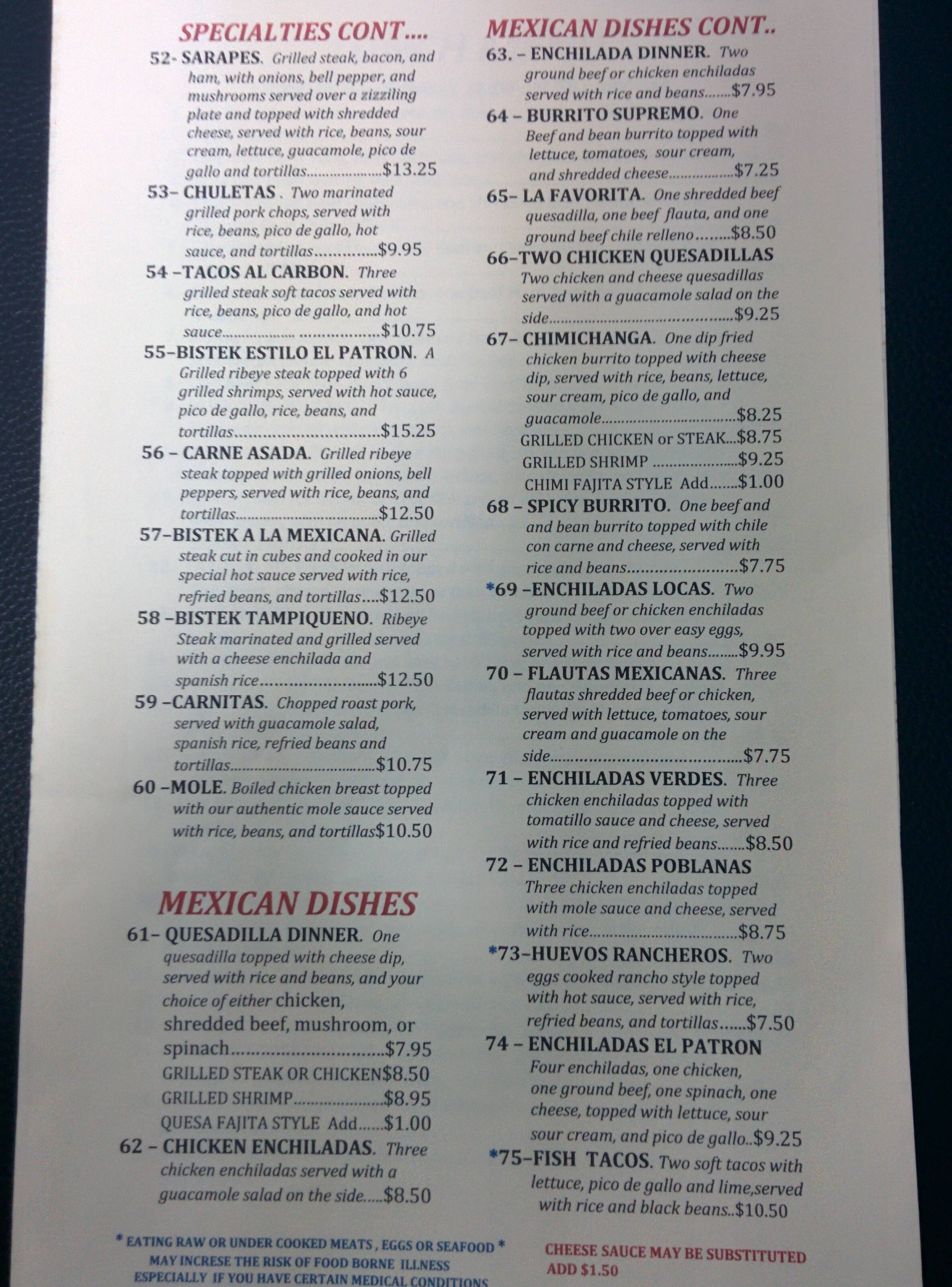 Menu at El Patron Bar & Grill, Helena, Co Rd 95