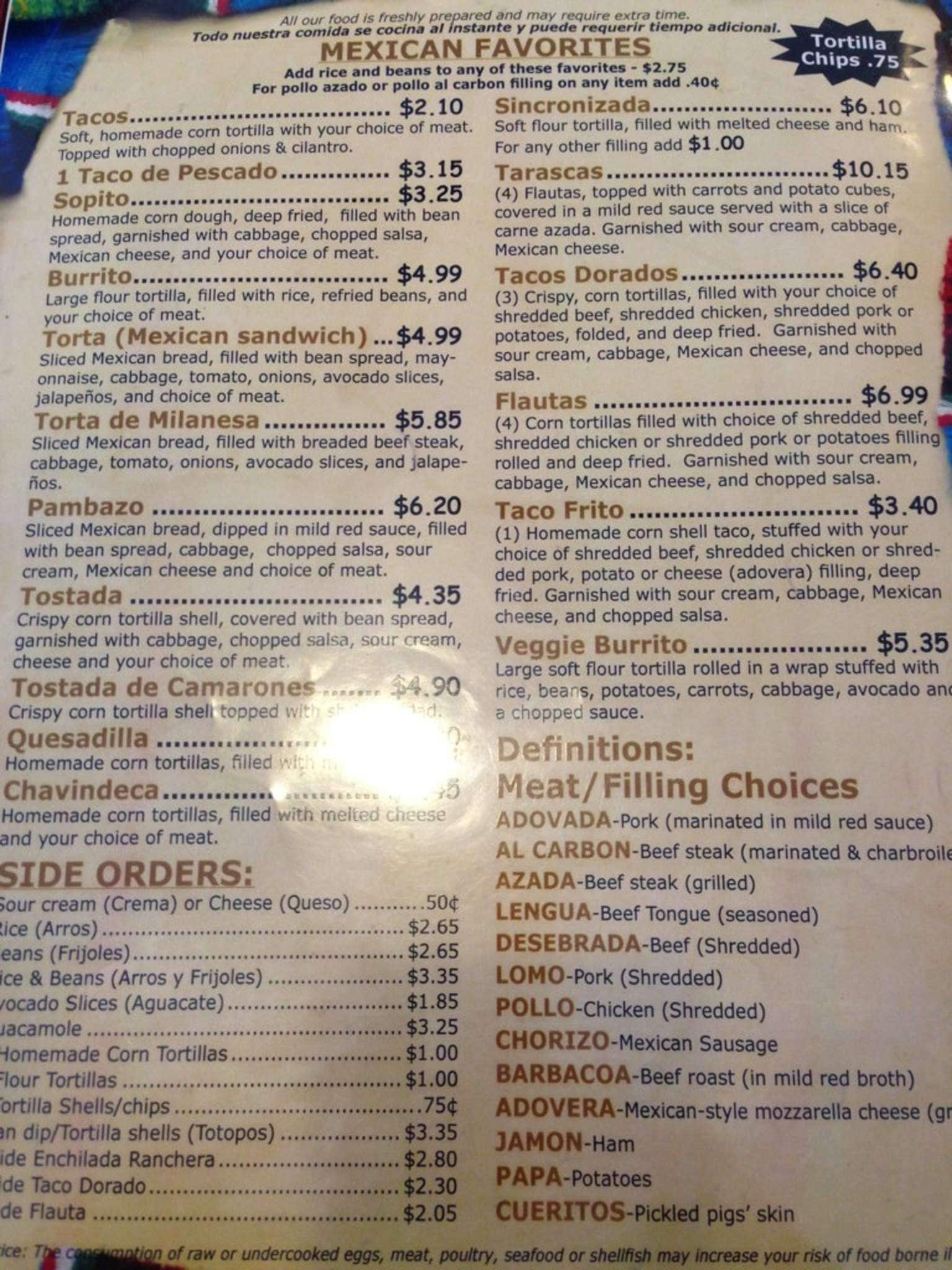 Menu at Antojitos Mexicanos Restaurant, Yakima, Summitview Ave
