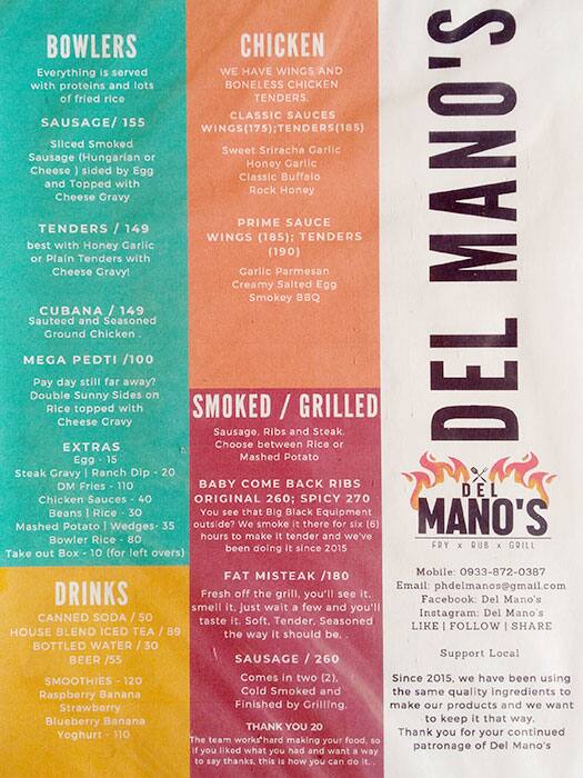 Menu at Del Mano's Macabling restaurant, Santa Rosa, Sta. Rosa Town ...
