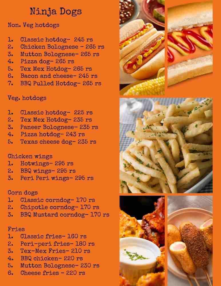 Menu of Ninja Dogs, Greater Kailash 1 (GK1), New Delhi