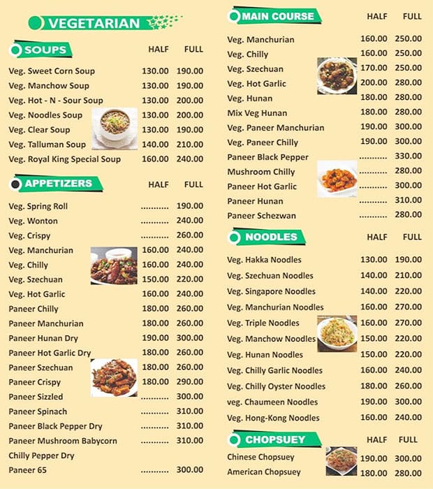 Menu of The Royal King, Versova, Andheri West, Mumbai