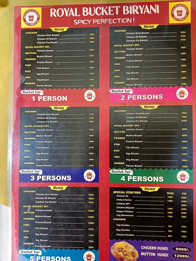 Menu of Royal Bucket Biryani, Yapral, Secunderabad
