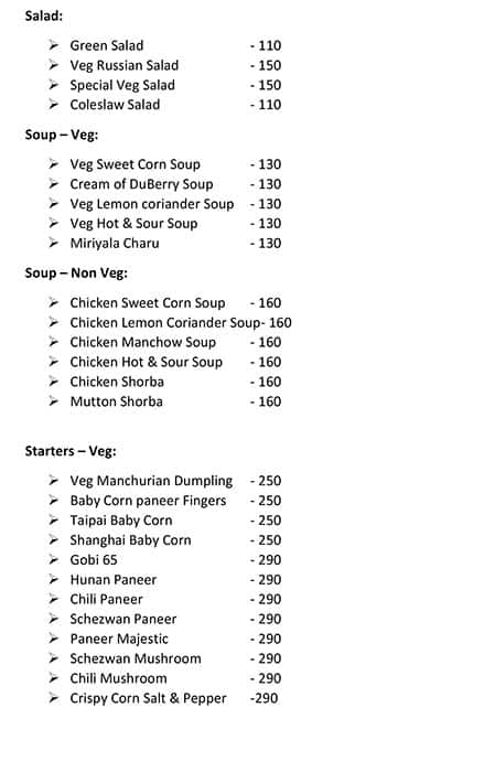 Menu of N Circle Restaurant, Gachibowli, Hyderabad