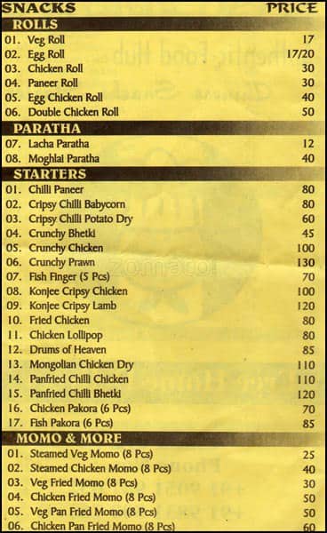 Menu at Food Freaks, Kolkata