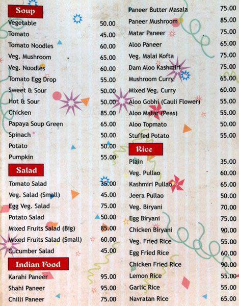 Menu at Romeo Cafe, Varanasi