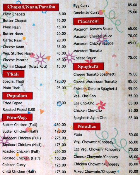 Menu at Romeo Cafe, Varanasi