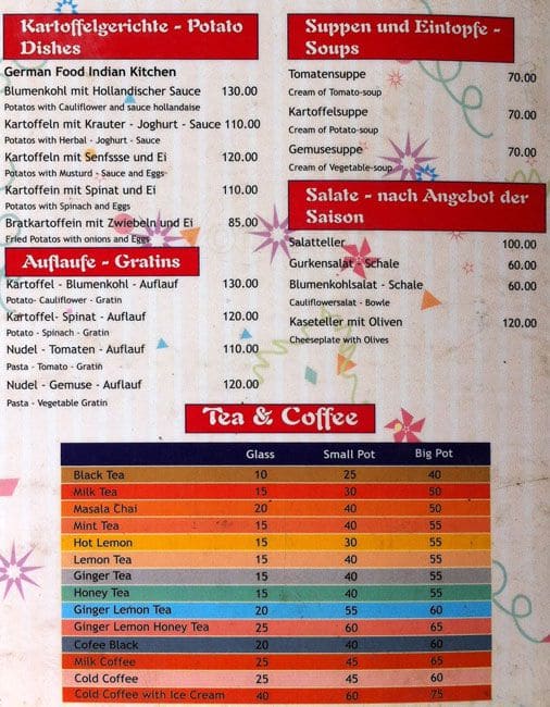 Menu at Romeo Cafe, Varanasi
