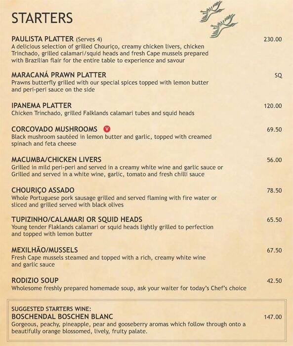 Menu at Rodizio Bedfordview restaurant, Germiston, Shop 35