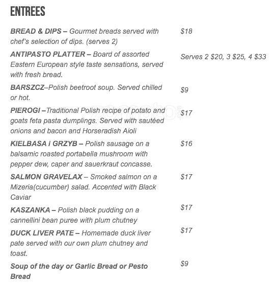 Menu at Topor Bistro restaurant, Porirua