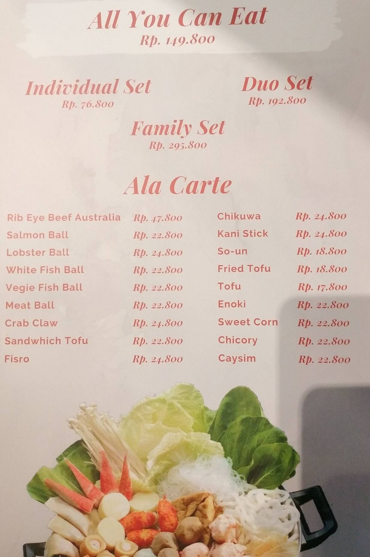 Menu at TASHAN RESTAURANT, South Jakarta
