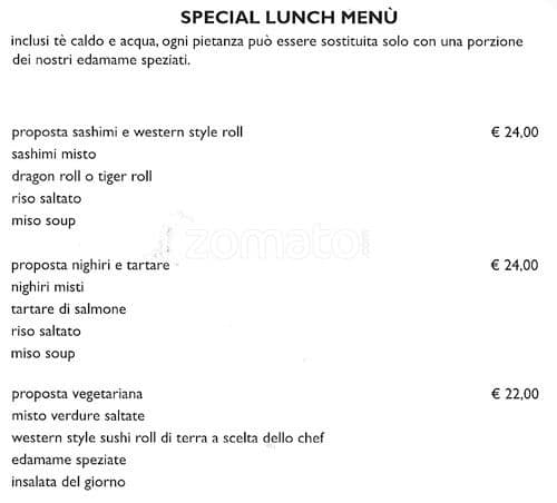 Menu at Spazio Sushi restaurant, Milan, Via Anfiteatro 9