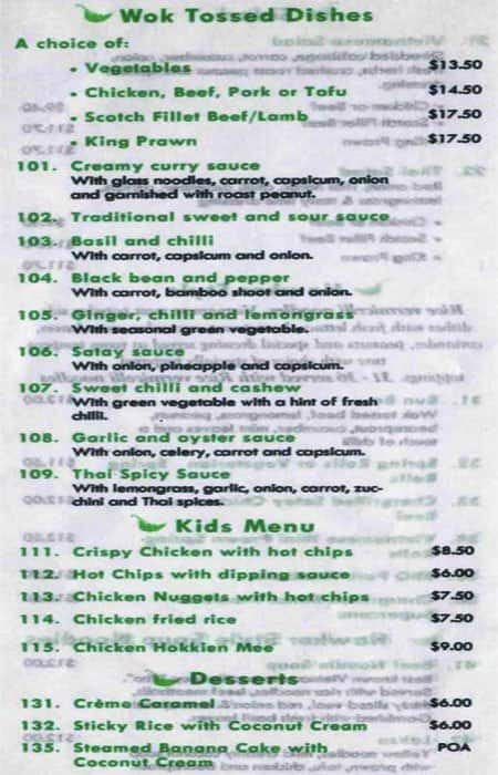 Menu at Pepper Leaf restaurant, Tea Tree Gully